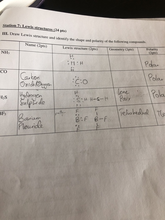 Solved Station 7: Lewis structures (24 pts) III. Draw Lewis | Chegg.com