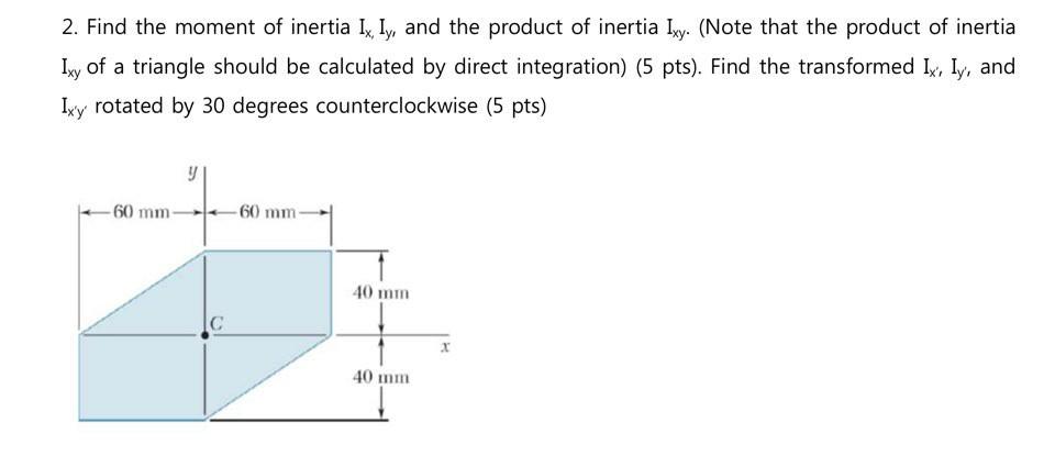 Solved 2. Find the moment of inertia Ix Iy, and the product | Chegg.com