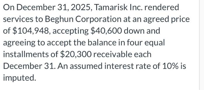 Solved On December 31, 2025, Tamarisk Inc. rendered services | Chegg.com
