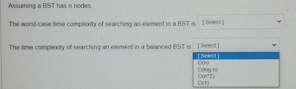 Solved Assuming a BST has n nodes. The worst-case time | Chegg.com