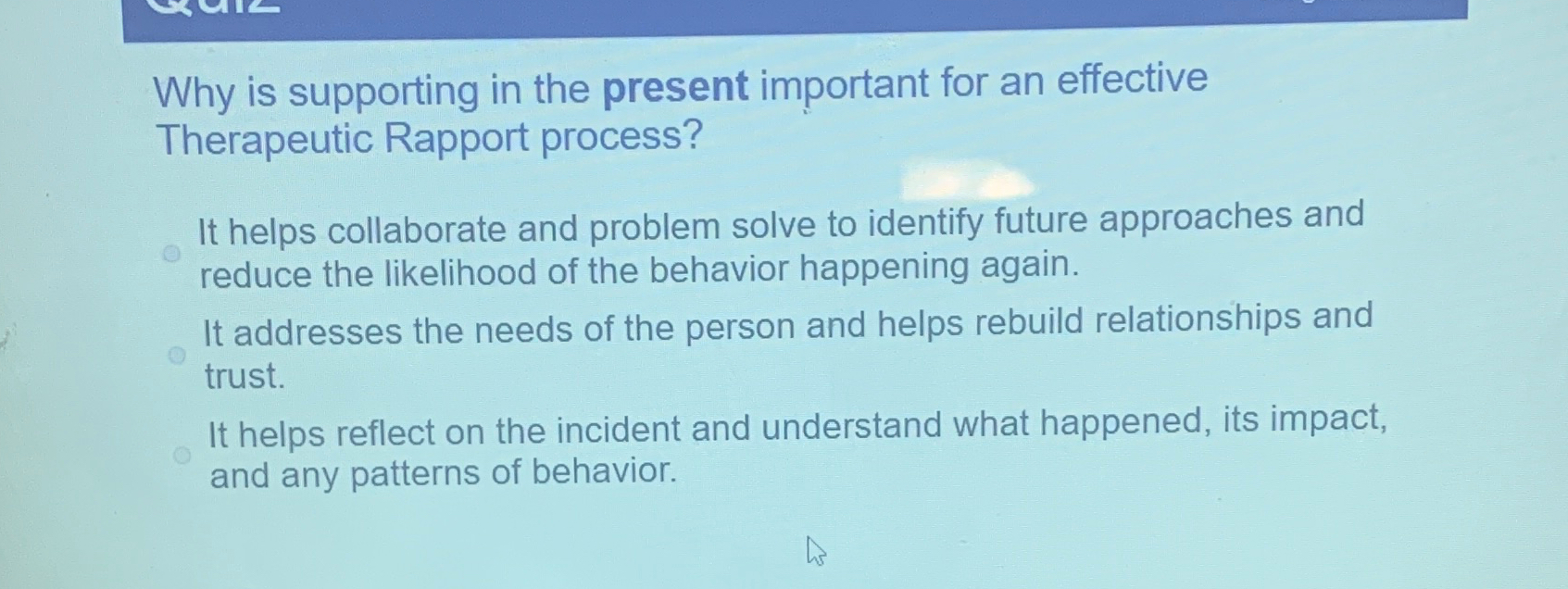 Solved Why is supporting in the present important for an | Chegg.com