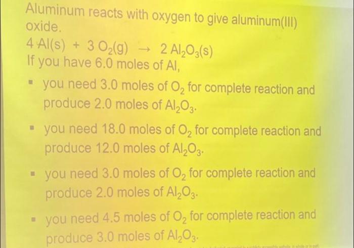 Solved Aluminum reacts with oxygen to give aluminum(III) | Chegg.com