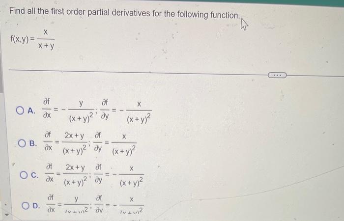 Solved Find all the first order partial derivatives for the | Chegg.com