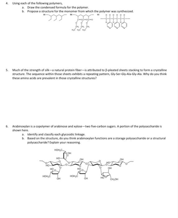 Solved 4. Using each of the following polymers, a. Draw the | Chegg.com