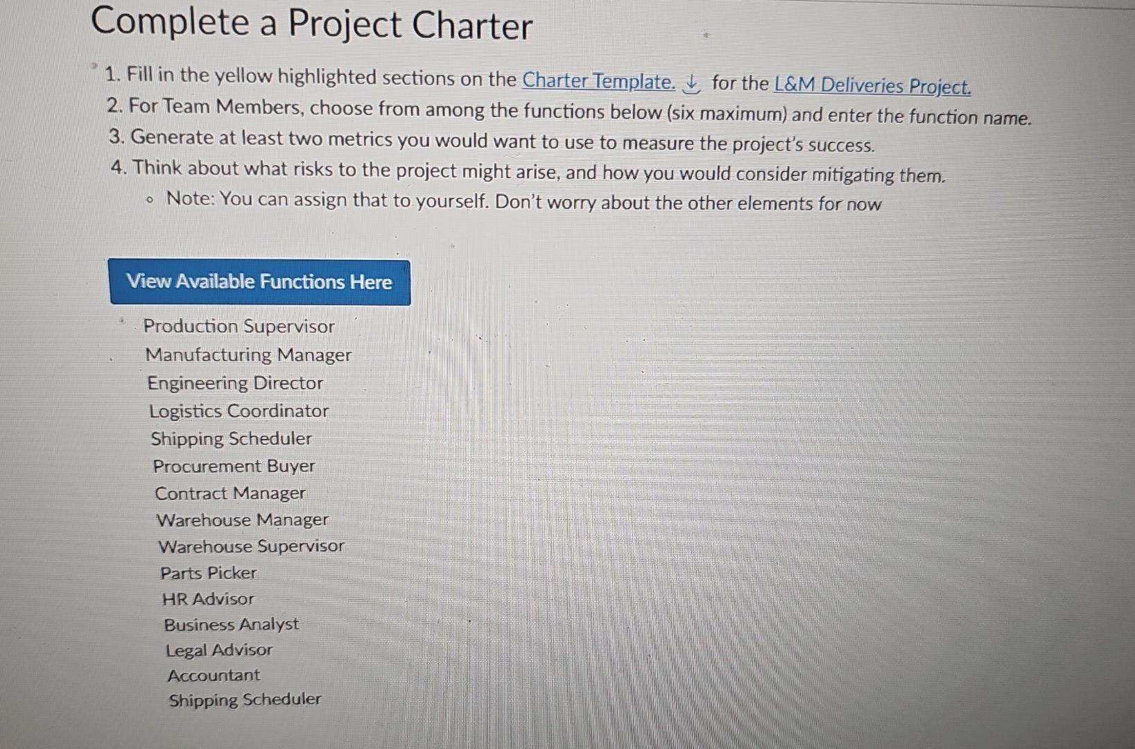 Solved \r\nComplete a Project Charter 1. Fill in the yellow | Chegg.com