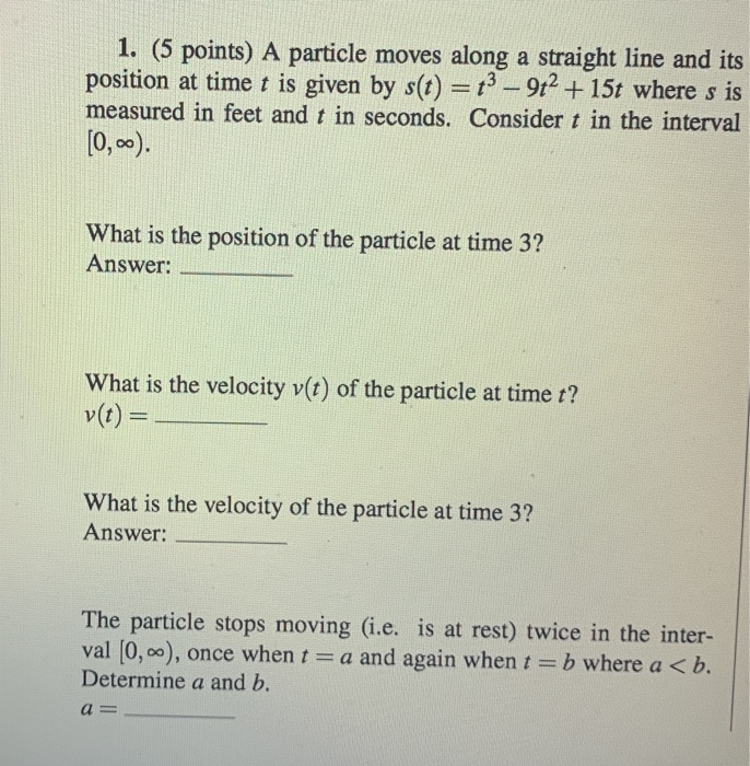 Solved 1. (5 points) A particle moves along a straight line | Chegg.com