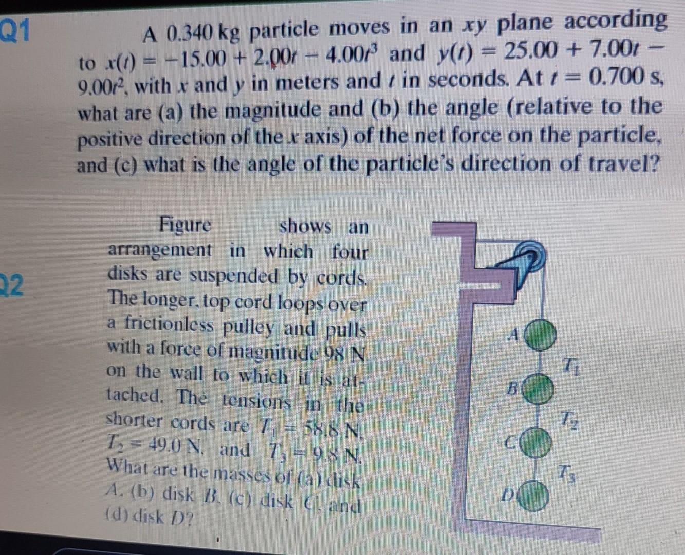 Solved Q1 . A 0.340 kg particle moves in an xy plane | Chegg.com