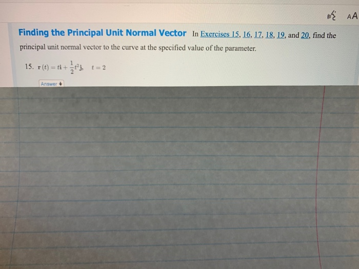 Solved i AA Finding the Principal Unit Normal Vector In | Chegg.com