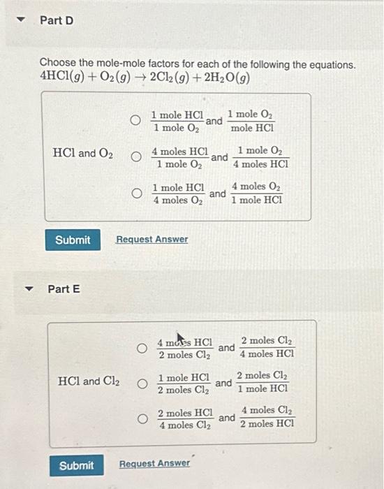 Solved Choose the mole-mole factors for each of the | Chegg.com
