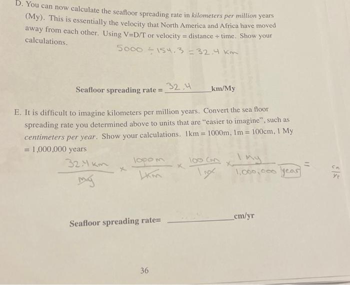 Solved D. You can now calculate the seafloor spreading rate | Chegg.com