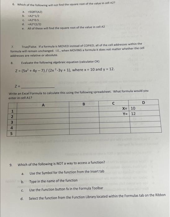 Solved a. Cells B7 and cell B9 only b. Cells B7 through B9 | Chegg.com