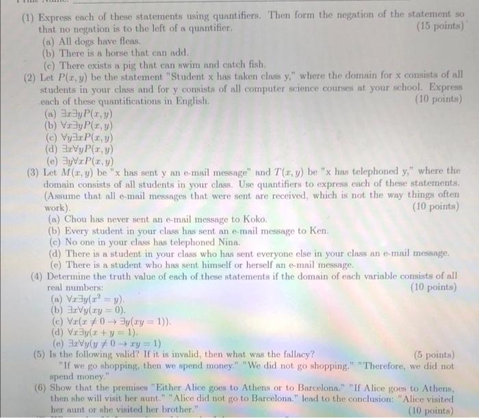Solved (1) Express each of these statements using | Chegg.com