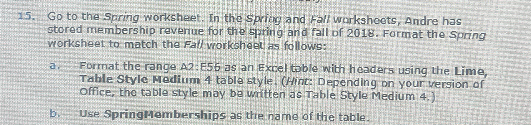 Solved Go to the Spring worksheet. In the Spring and Fall | Chegg.com