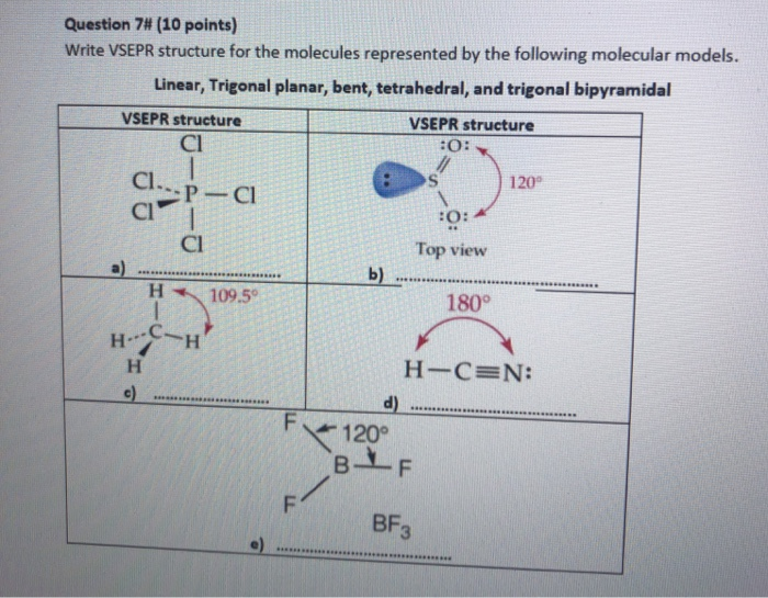 Solved Question 7# (10 points) Write VSEPR structure for the | Chegg.com