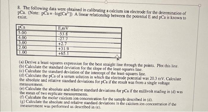 Solved 8. The following data were obtained in calibrating a | Chegg.com