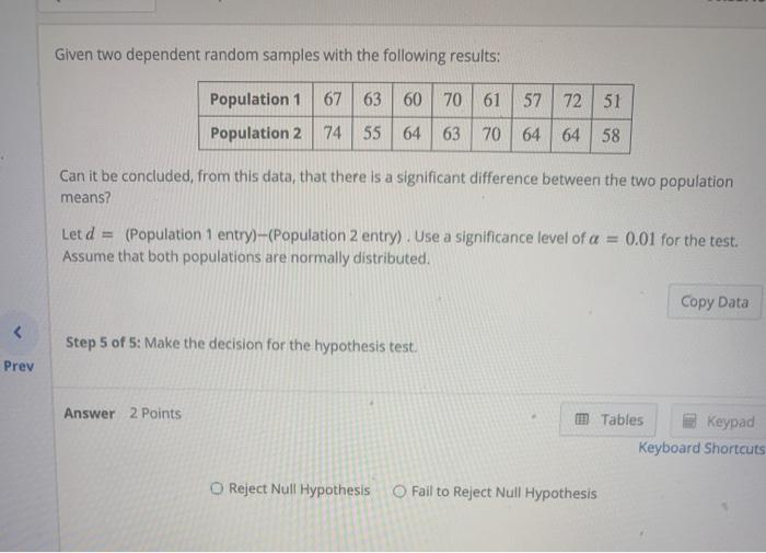 Solved Given two dependent random samples with the following | Chegg.com