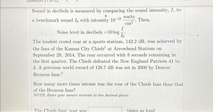 Solved Sound in decibels is measured by comparing the sound | Chegg.com