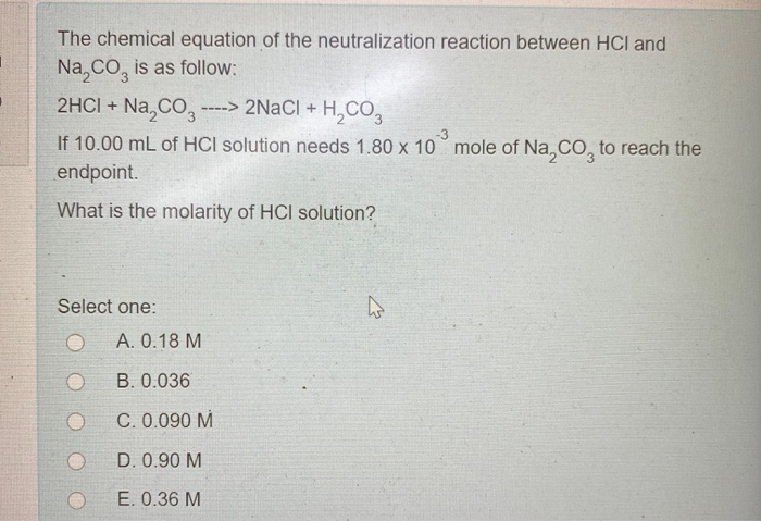 Solved The chemical equation of the neutralization reaction | Chegg.com