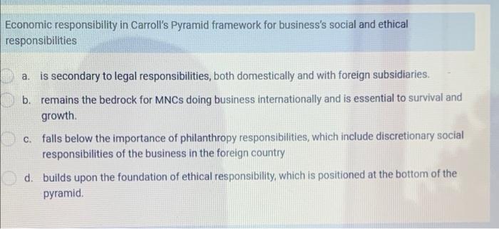 Solved Economic responsibility in Carroll's Pyramid | Chegg.com