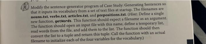 Solved Modify the sentence-generator program of Case Study: | Chegg.com