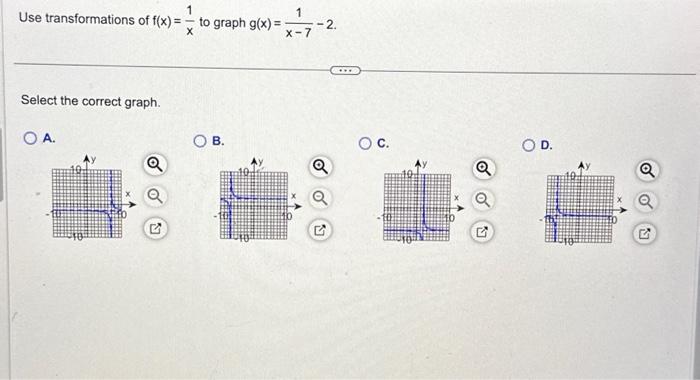 Solved Use transformations of f(x)=x1 to graph g(x)=x−71−2. | Chegg.com