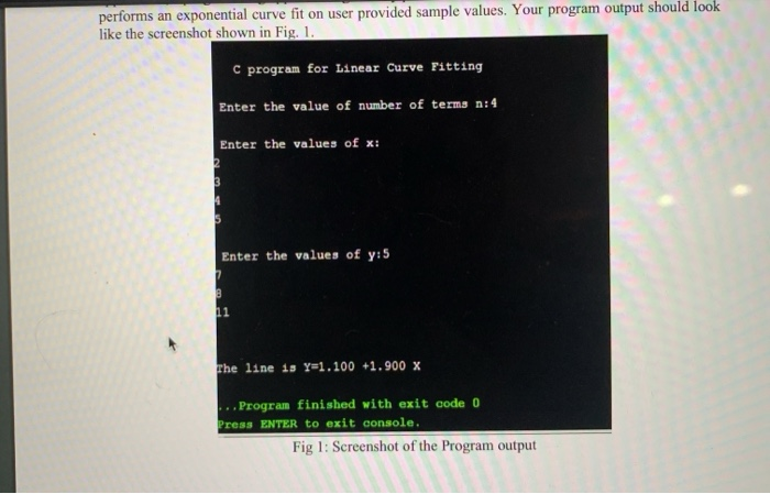 Solved performs an exponential curve fit on user provided | Chegg.com