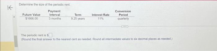 Solved Determine the size of the periodic rent. The periodic | Chegg.com