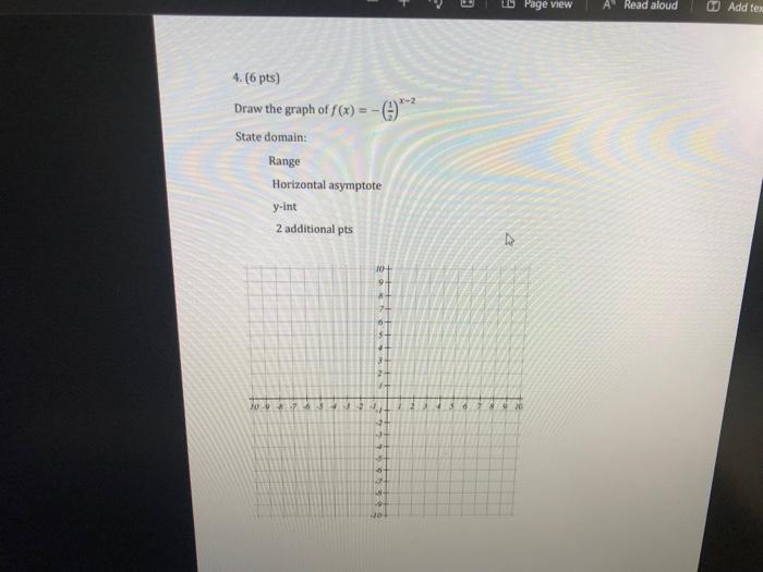 Solved 4. (6pts) Draw the graph of f(x)=−(21)x−2 State | Chegg.com