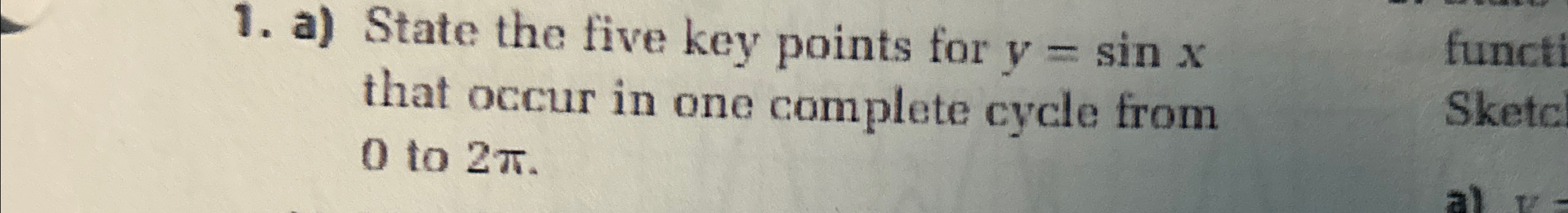 Solved a) ﻿State the five key points for y=sinx ﻿that occur | Chegg.com