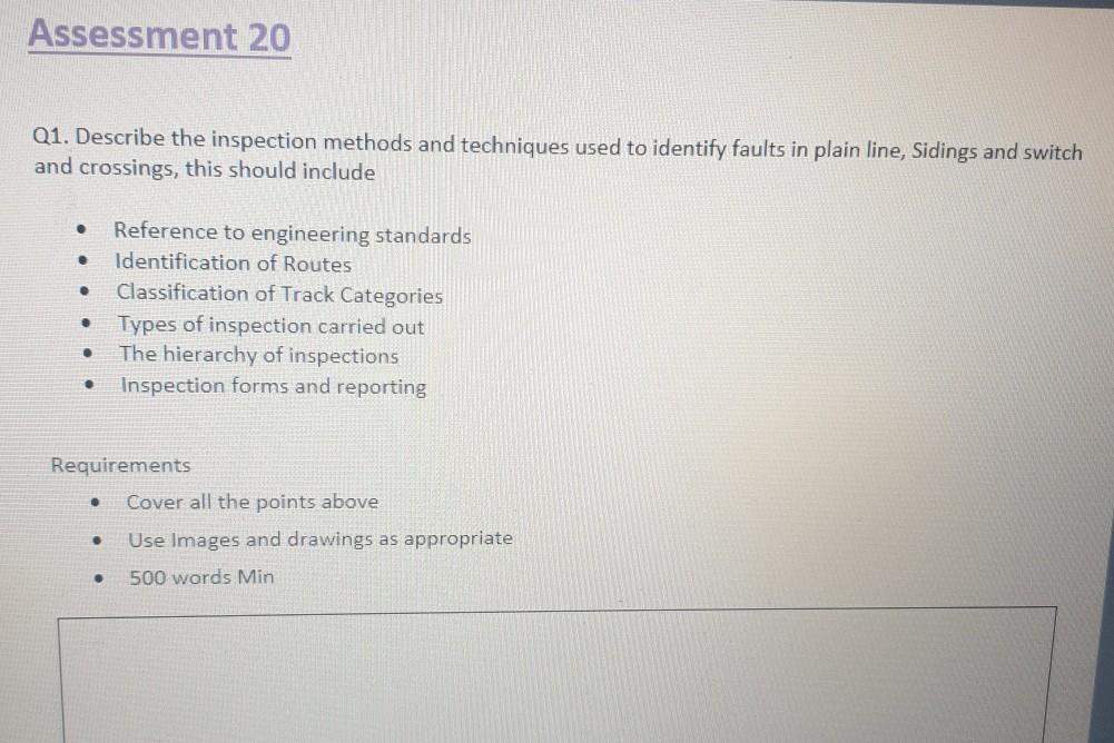 Assessment 20 Q1. Describe the inspection methods and | Chegg.com
