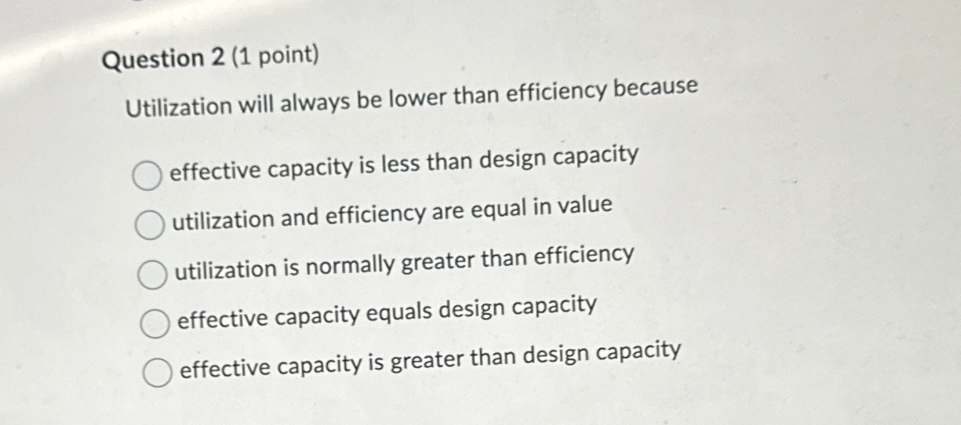 Solved Question 2 (1 ﻿point)Utilization will always be lower | Chegg.com