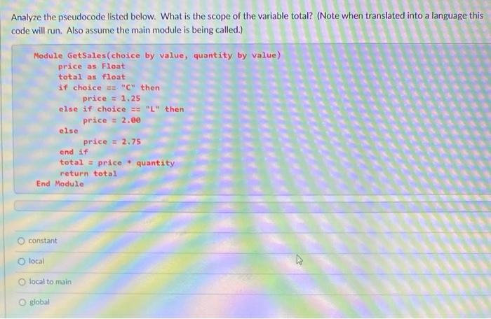 Solved Analyze the pseudocode listed below. What is the | Chegg.com