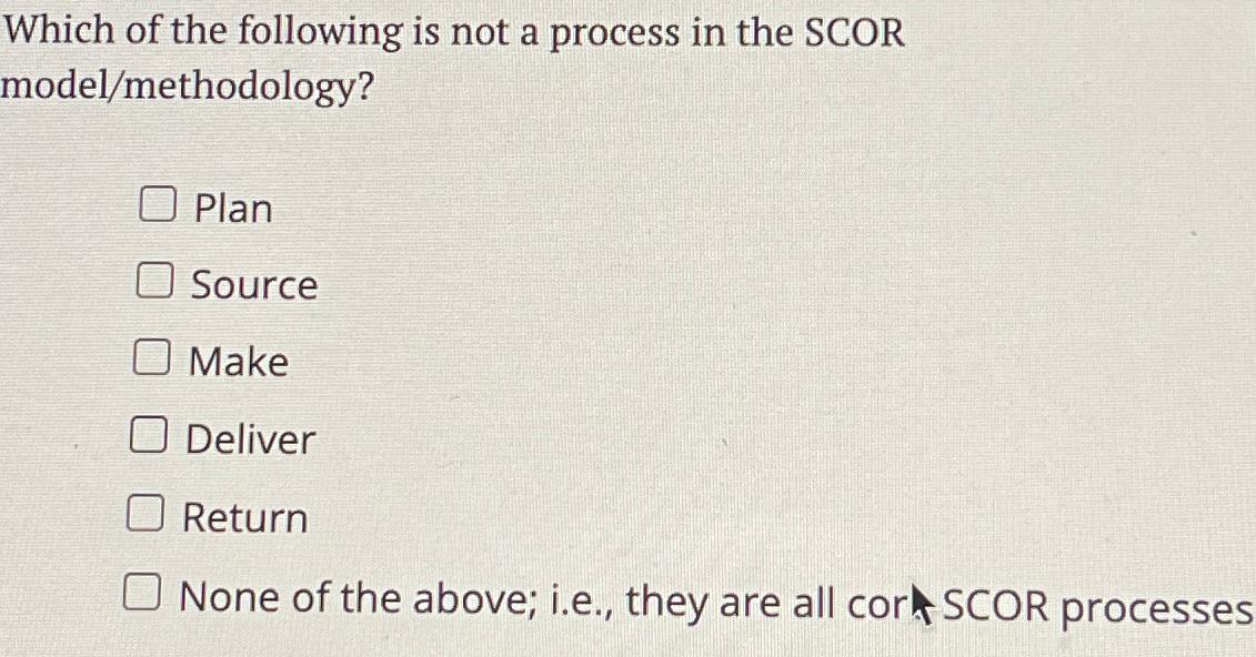 Solved Which of the following is not a process in the SCOR | Chegg.com