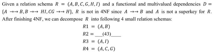 Solved Given a relation schema R = (A,B,C,G,H,I) and a | Chegg.com