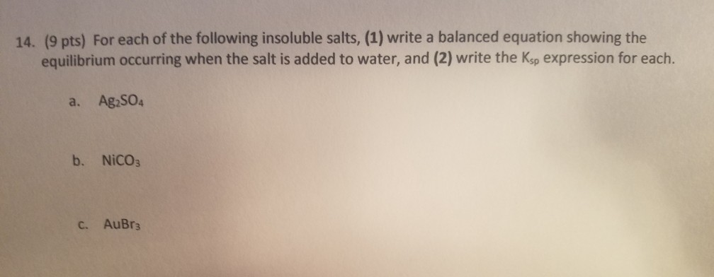 Solved 14. (9 pts) For each of the following insoluble | Chegg.com
