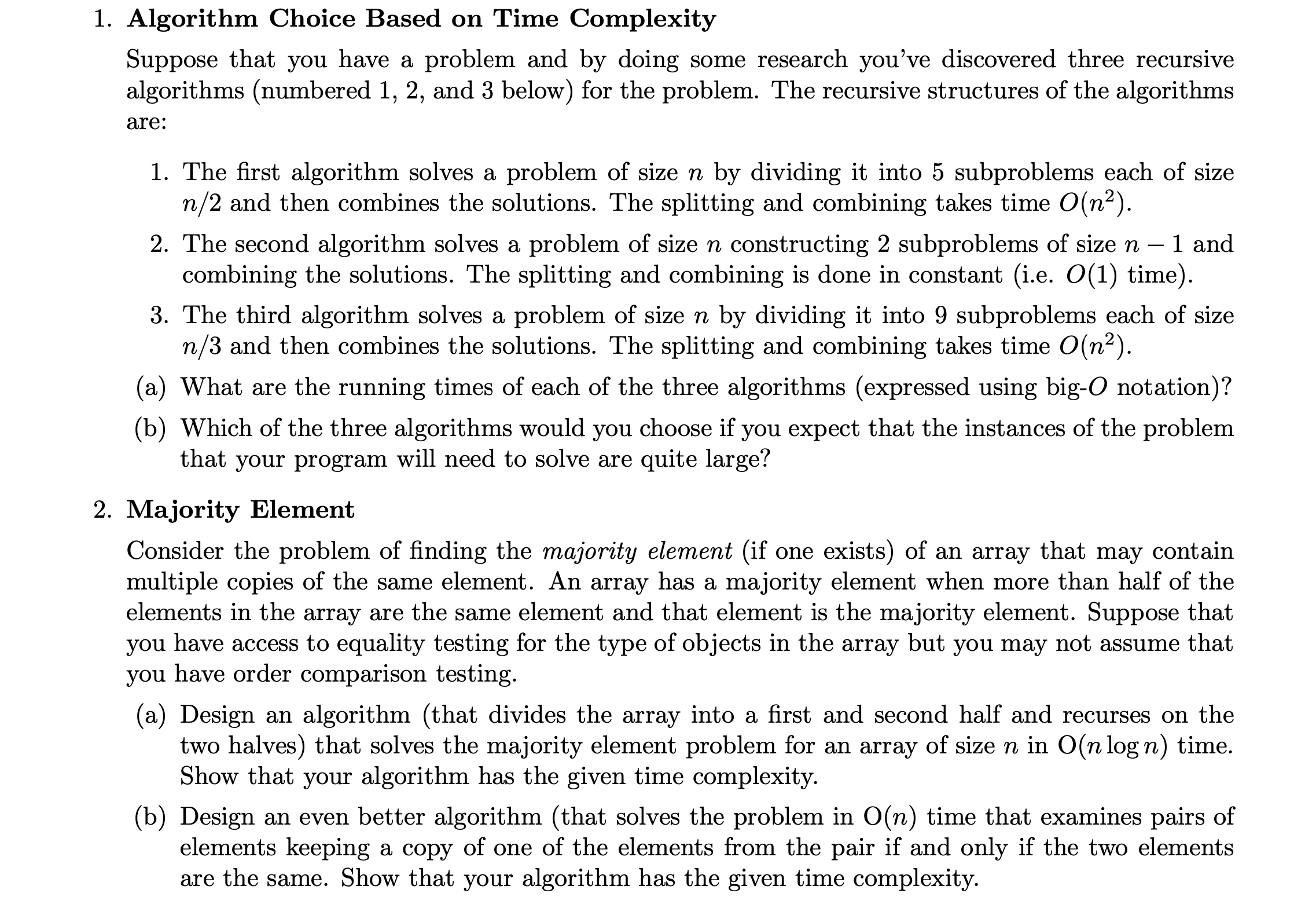 Algorithm Choice Based on Time ComplexitySuppose that | Chegg.com