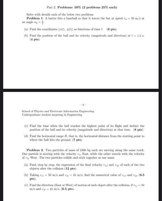 Solved Part 2. Problems: 50% (2 problems 25% each) Solve | Chegg.com