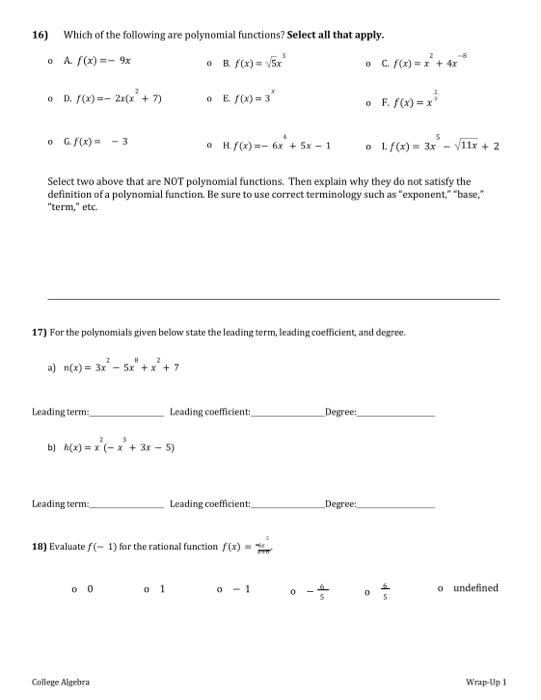 Solved 16) Which of the following are polynomial functions? | Chegg.com