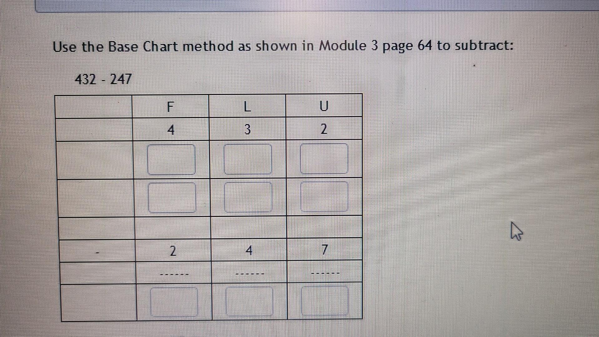 Use the Base Chart method as shown in Module 3 page | Chegg.com