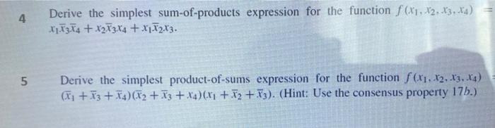 Solved 4. Derive the simplest sum-of-products expression for | Chegg.com