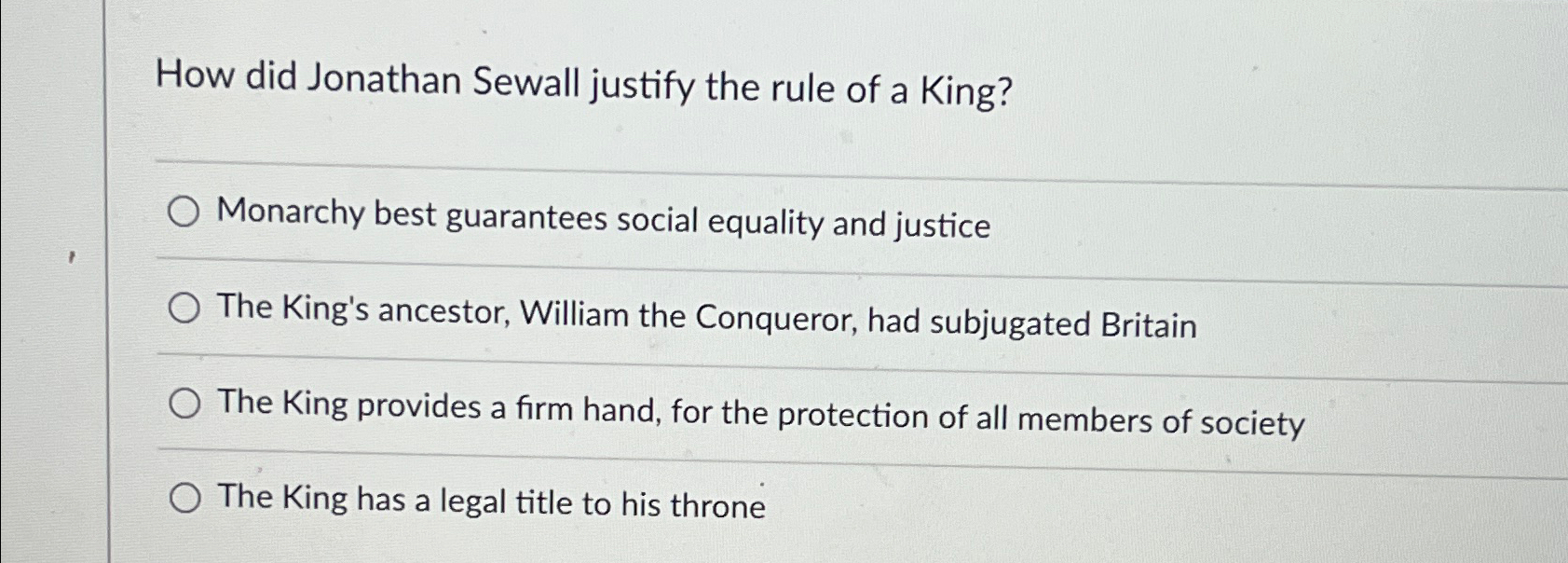 Solved How did Jonathan Sewall justify the rule of a | Chegg.com