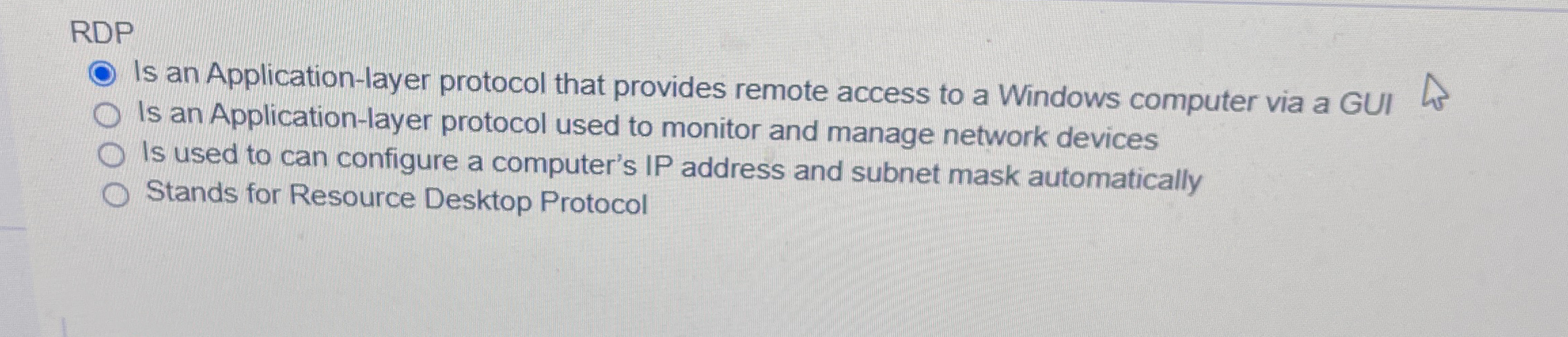 Solved RDPIs an Application-layer protocol that provides | Chegg.com