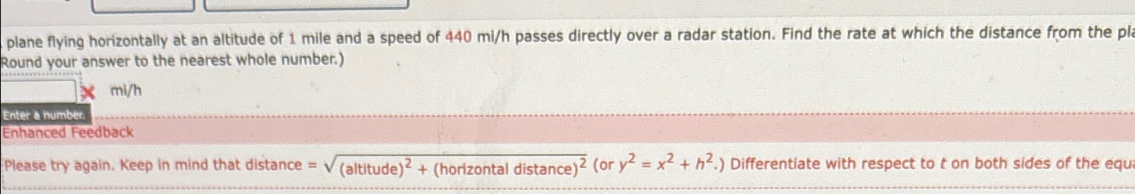 plane flying horizontally at an altitude of 1 ﻿mile | Chegg.com
