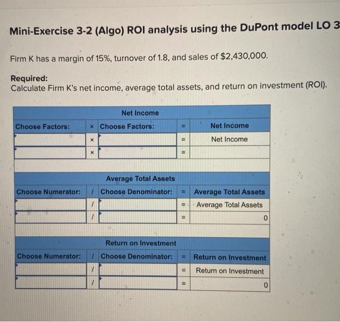 Solved Mini-Exercise 3-2 (Algo) ROI analysis using the | Chegg.com