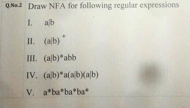 Solved Q.No.2 Draw NFA for following regular expressions I. | Chegg.com