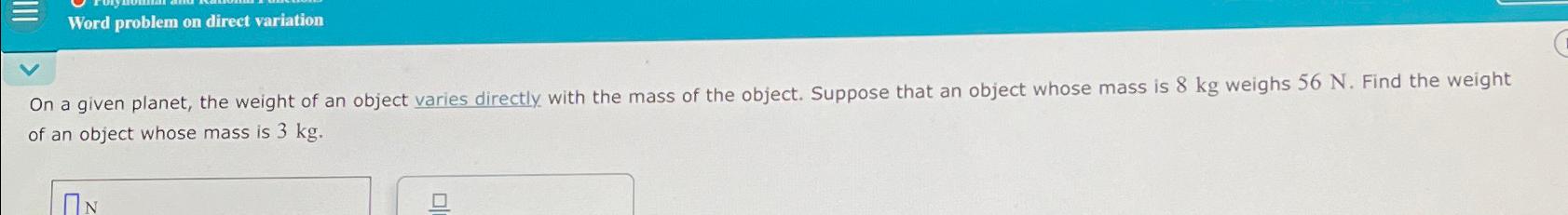 Solved On a given planet, the weight of an object varies | Chegg.com