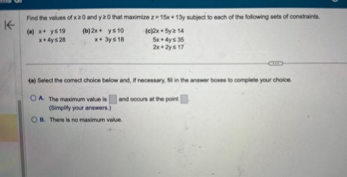 Solved Find the values of x≥0 and y≥0 that maximize | Chegg.com