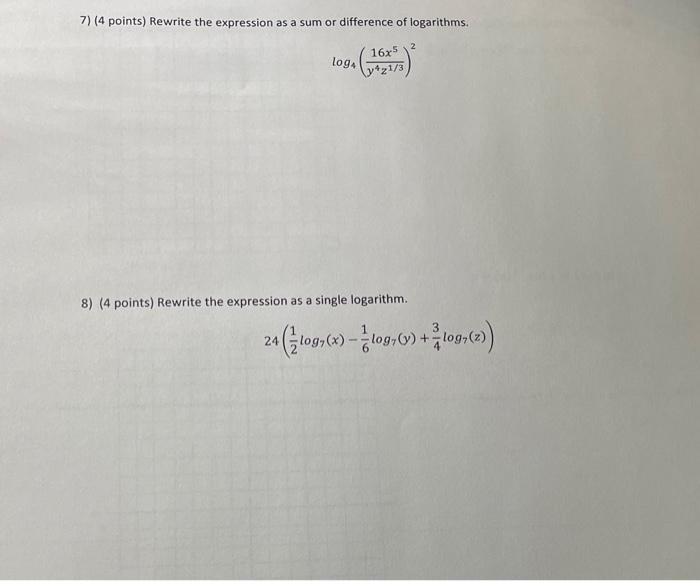 Solved 7) (4 points) Rewrite the expression as a sum or | Chegg.com