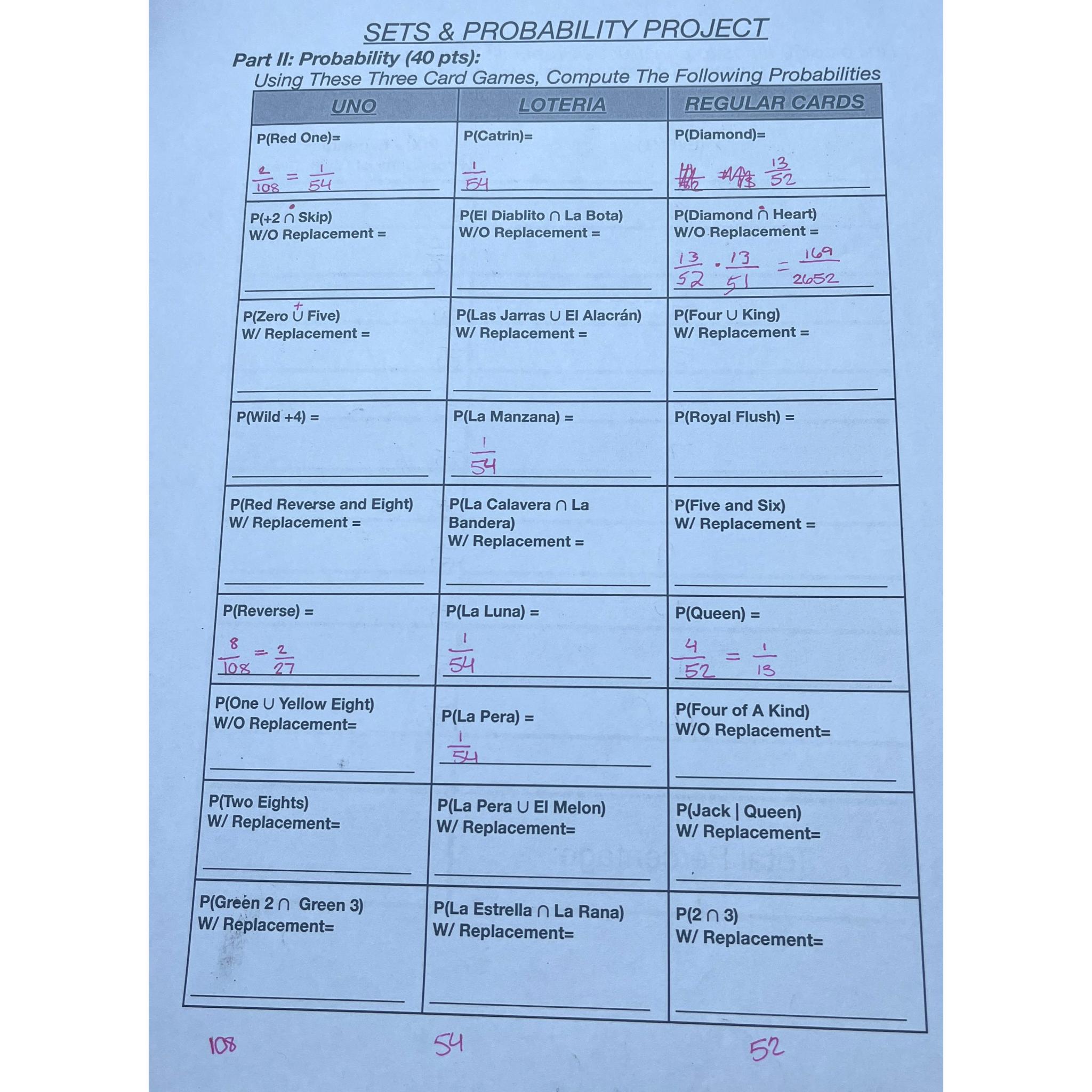 Solved SETS & PROBABILITY PROJECTPart II: ProbabilityUsing | Chegg.com