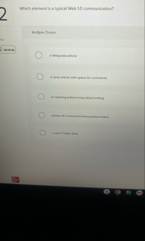 Solved Which element is a typical Web 1.0 | Chegg.com